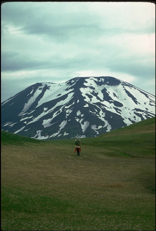 View looking north of Korovin Volcano on Atka Island. Geologist Bruce ...