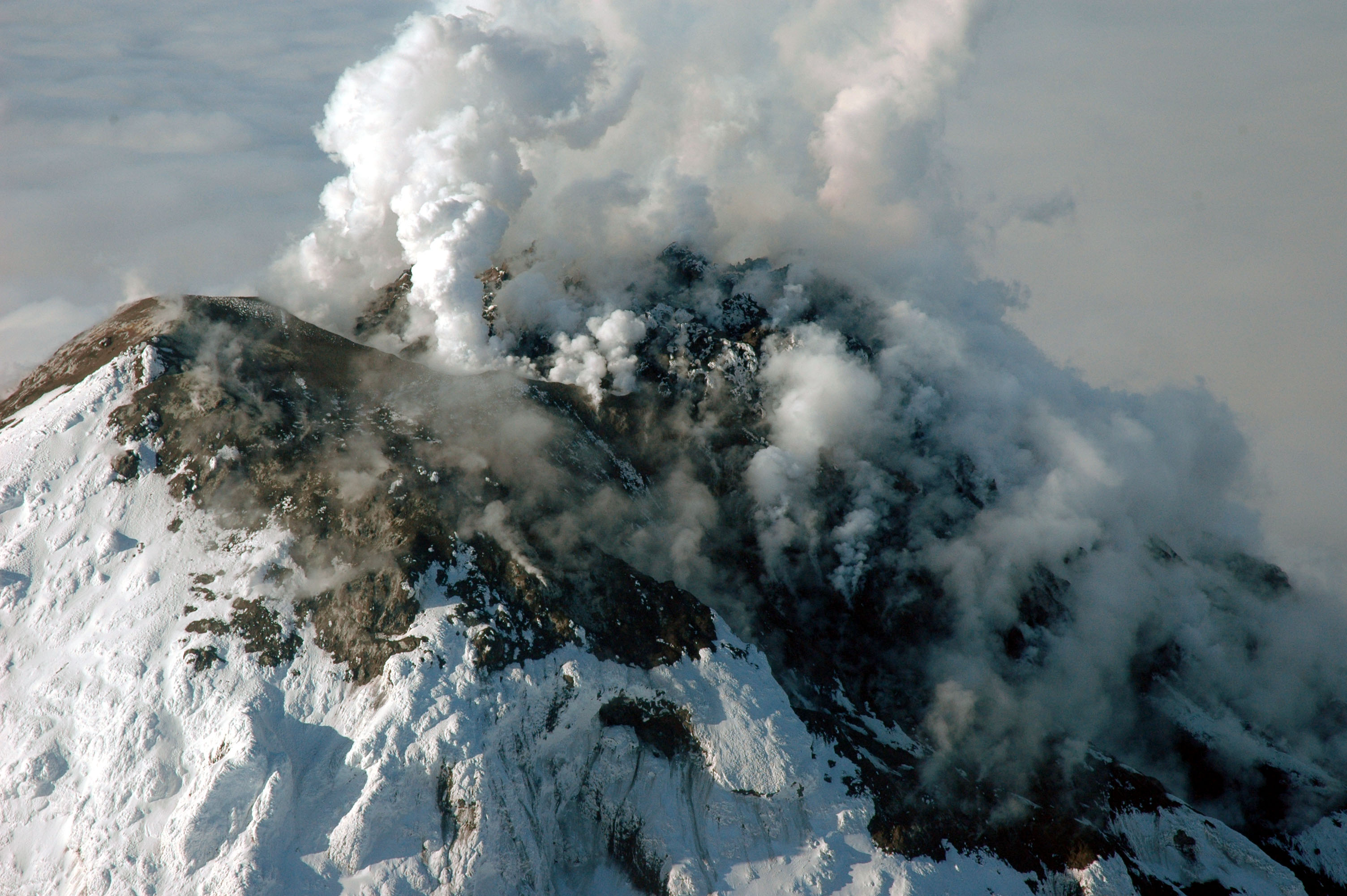 Summit of Augustine Volcano showing new lava dome and deposits. View ...