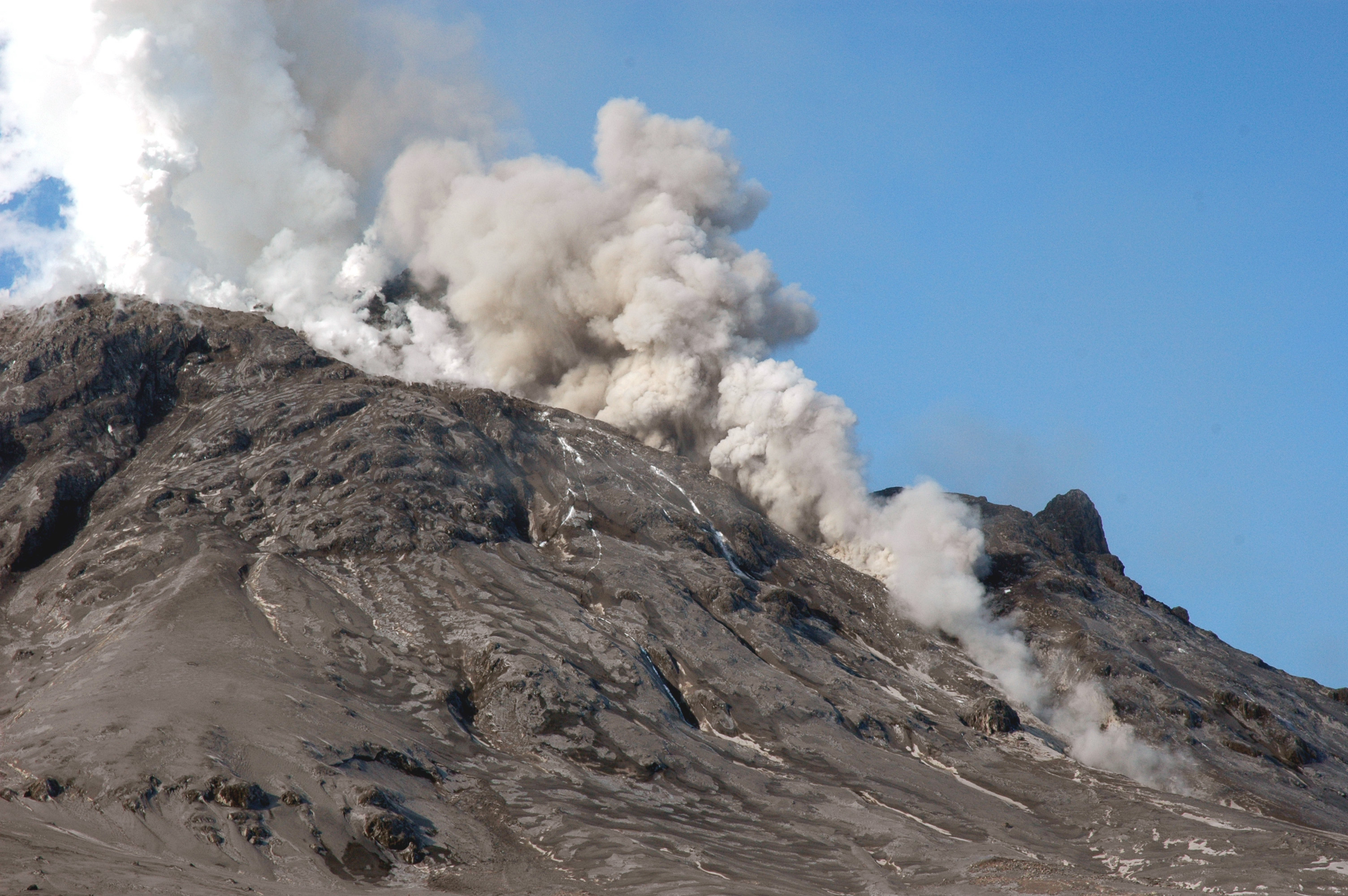 Close-up view of block-and-ash flow cascading down ravine (East Chute ...