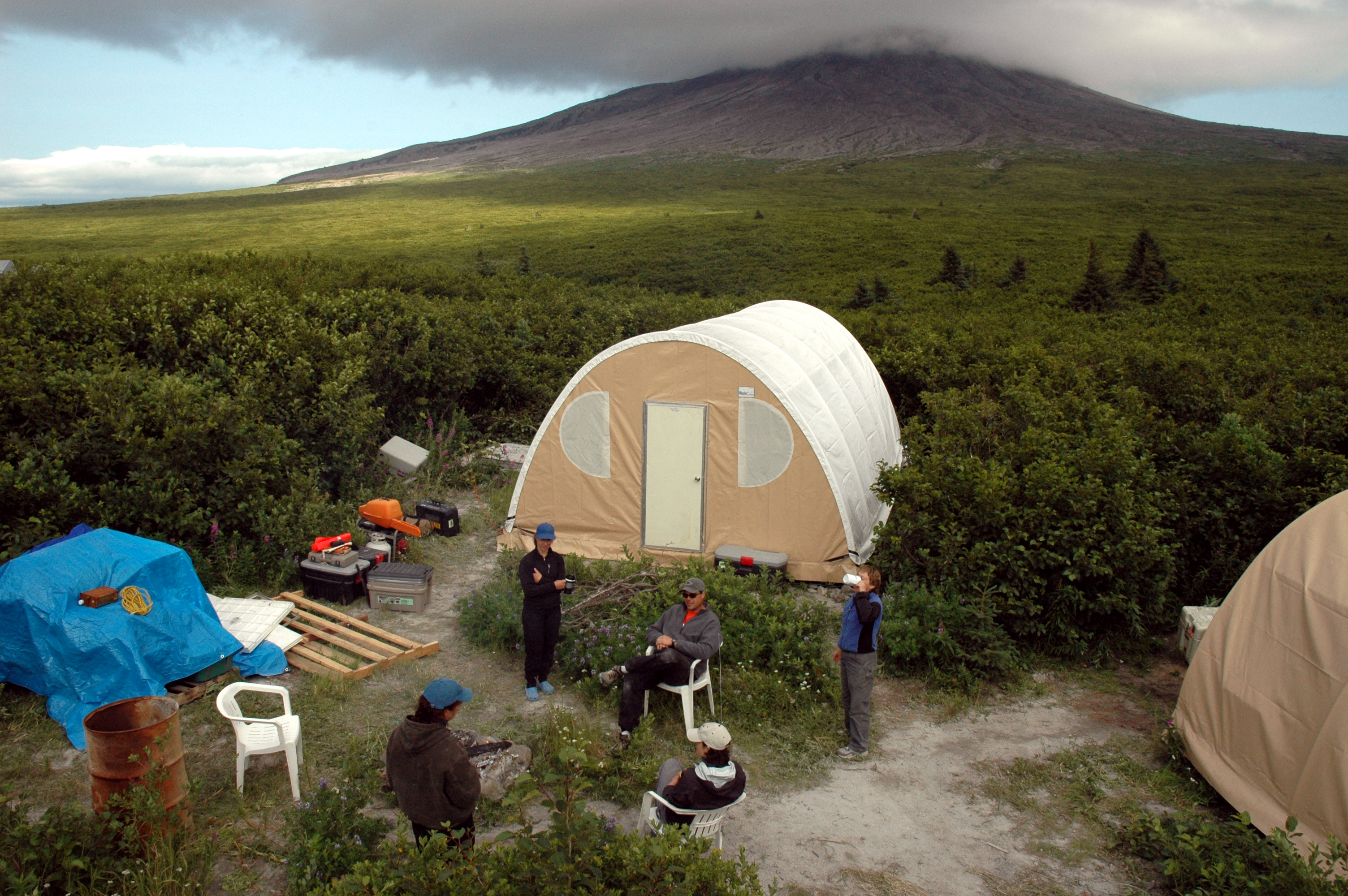 Augustine field camp. L-R Kate Bull, Kristi Wallace, Ally Marzulla ...