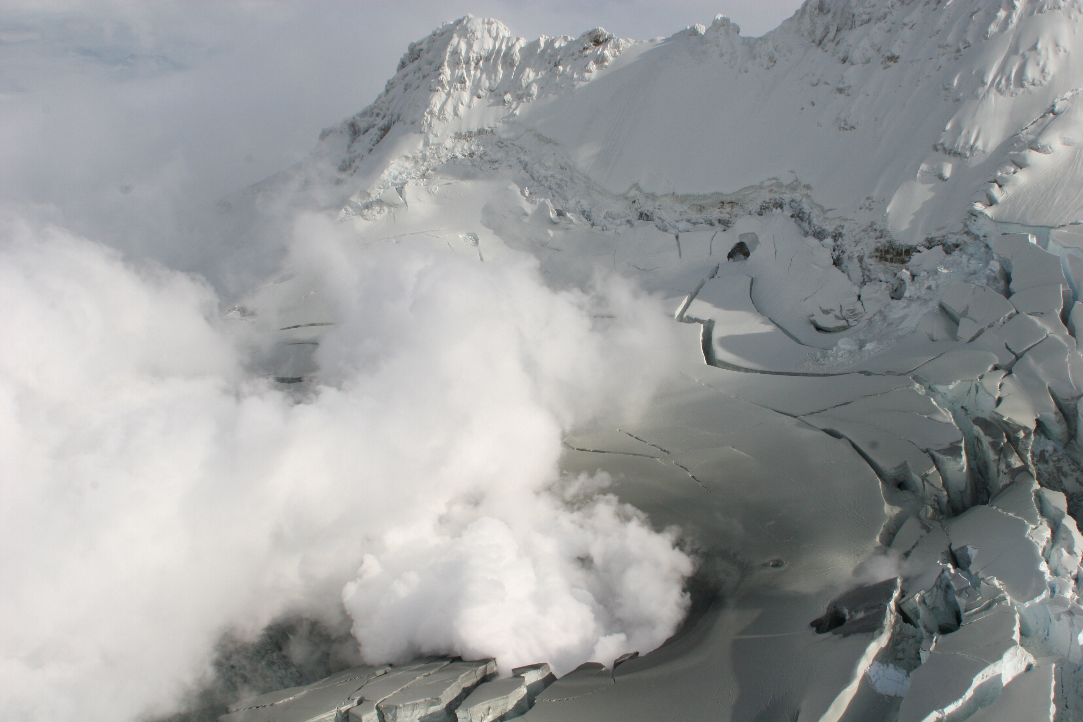 View of the summit craters in the north-facing edifice of Fourpeaked ...