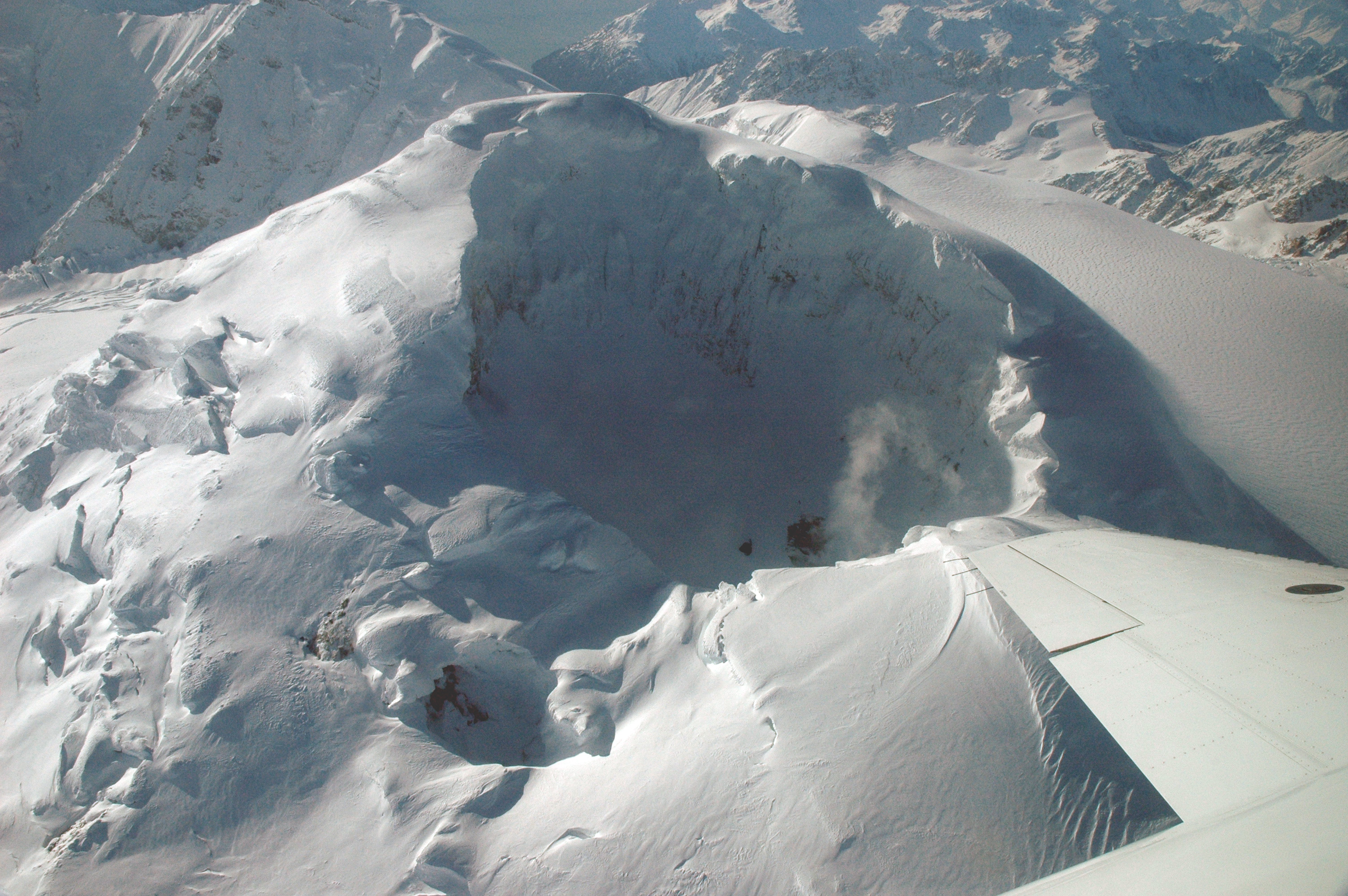 Mt. Spurr summit crater, continues to gradually fill with snow and ice ...