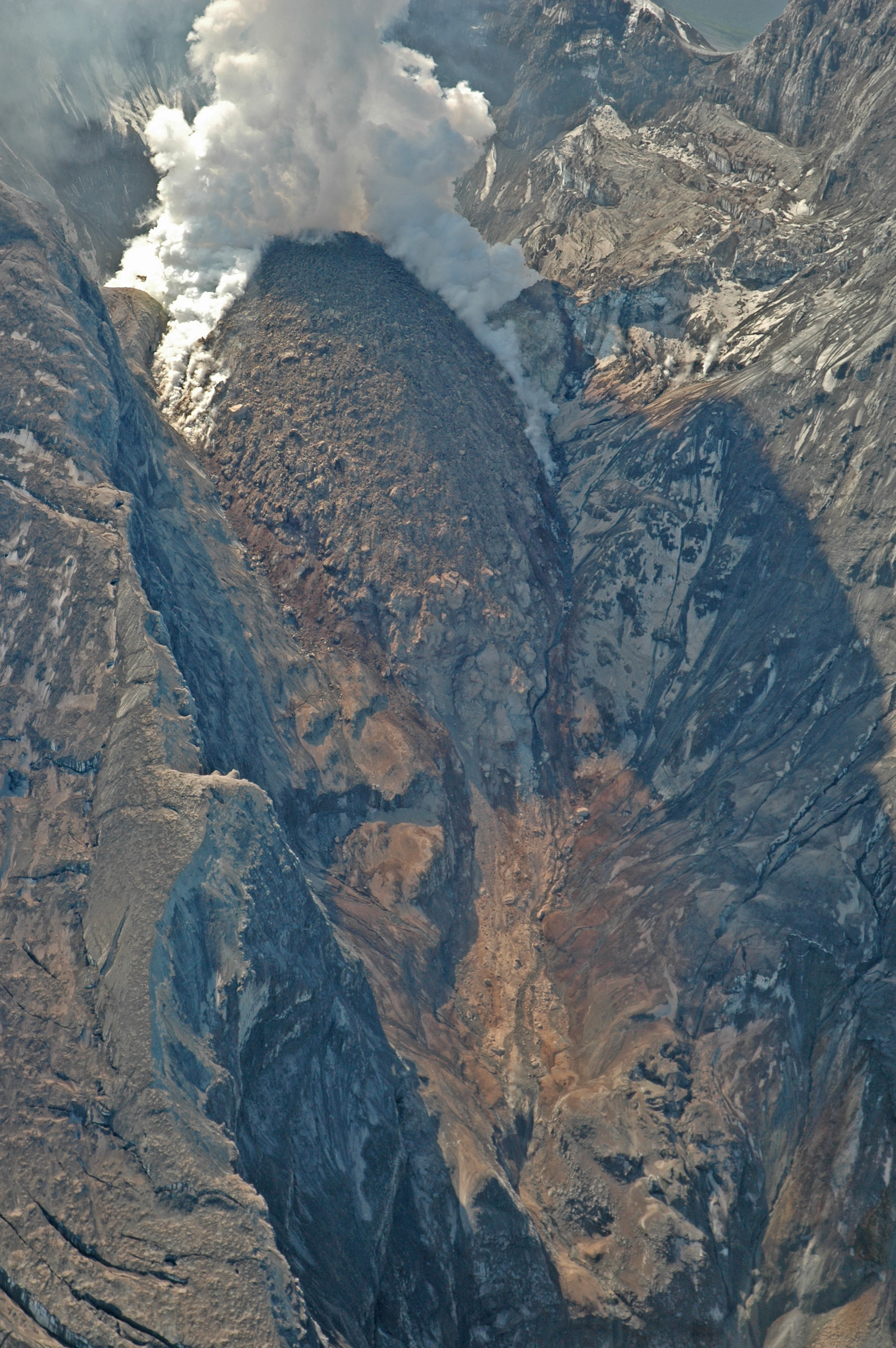 The active lava dome growing in the summit crater of Redoubt Volcano.