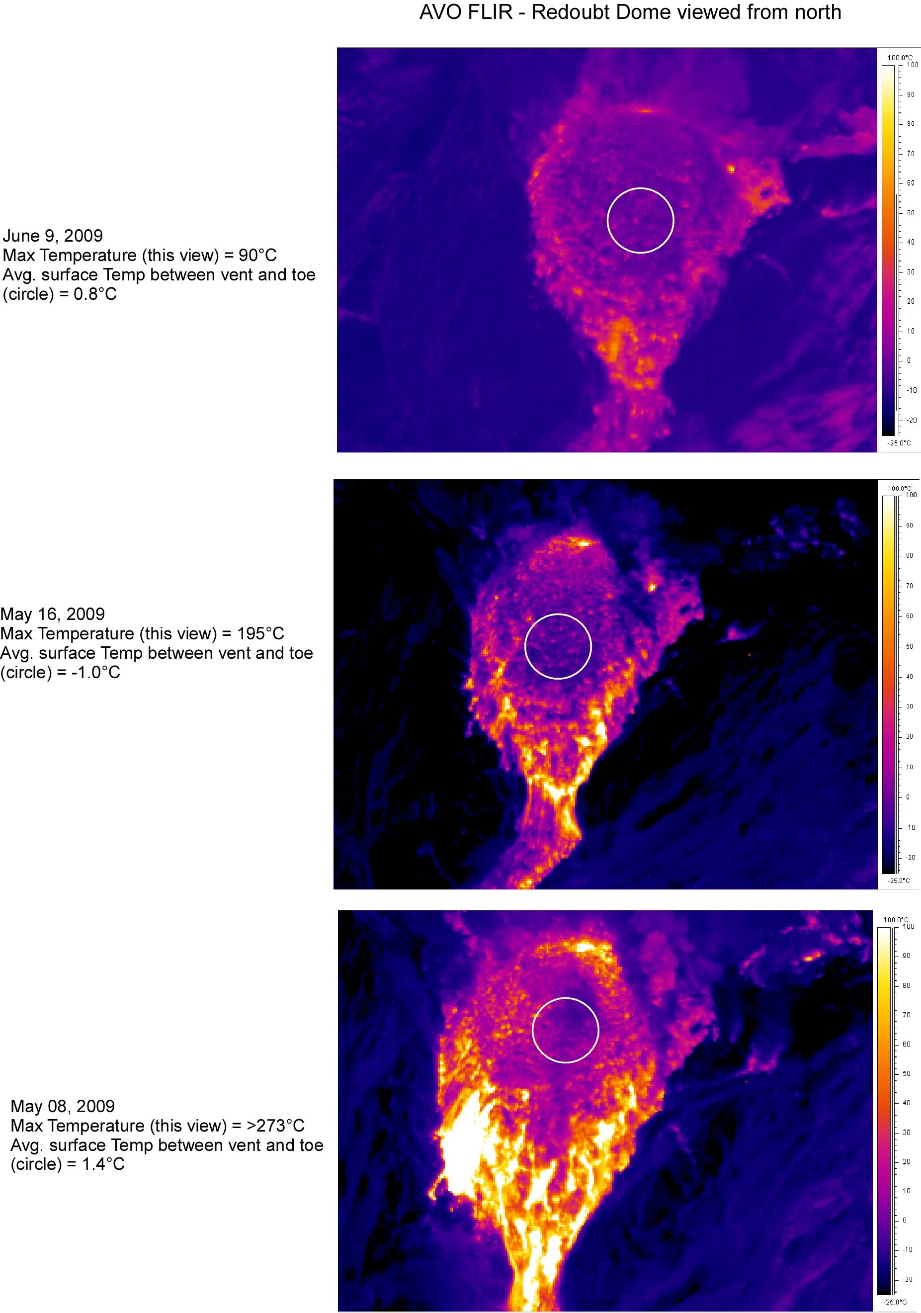 Series of FLIR thermal images showing the gradual cooling the Redoubt ...