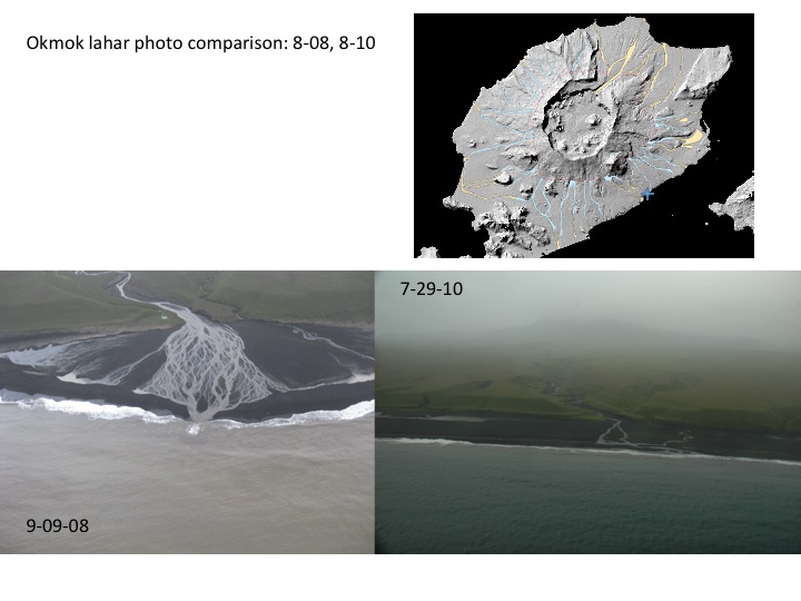 Lahar delta photo comparison. Shows changes in lahar delta size and ...