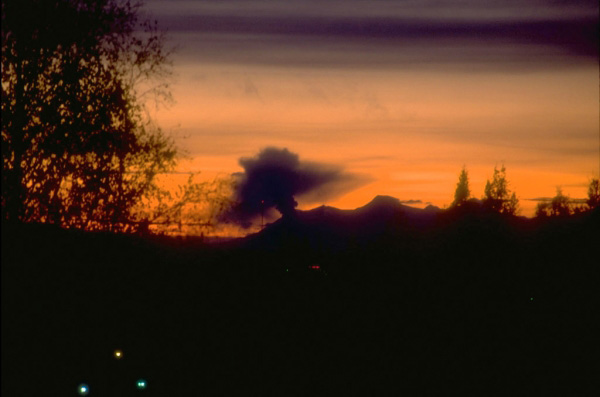 In this sunset view (westward) from the rooftop of the Alaska Volcano ...