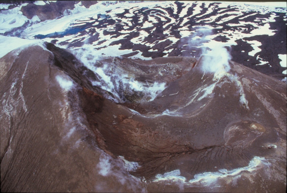 Aerial view from east of the active intracaldera cinder cone's summit ...
