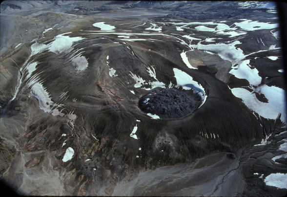 Oblique aerial view of the vent for the Novarupta eruption of 1912. The ...