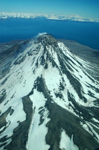 View of Augustine volcano, looking north, from fixed wing aircraft ...