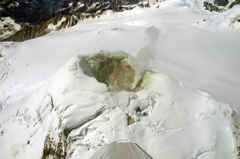 Ice cauldron and fumaroles at Mt. Spurr.