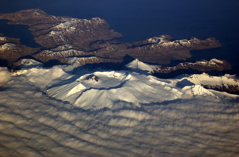 Akutan Caldera from an Alaskan Airlines Jet.