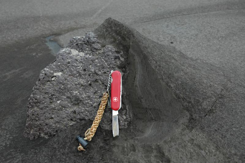 Tephra deposits plastered on a lithic block atop Cone H near the GPS ...
