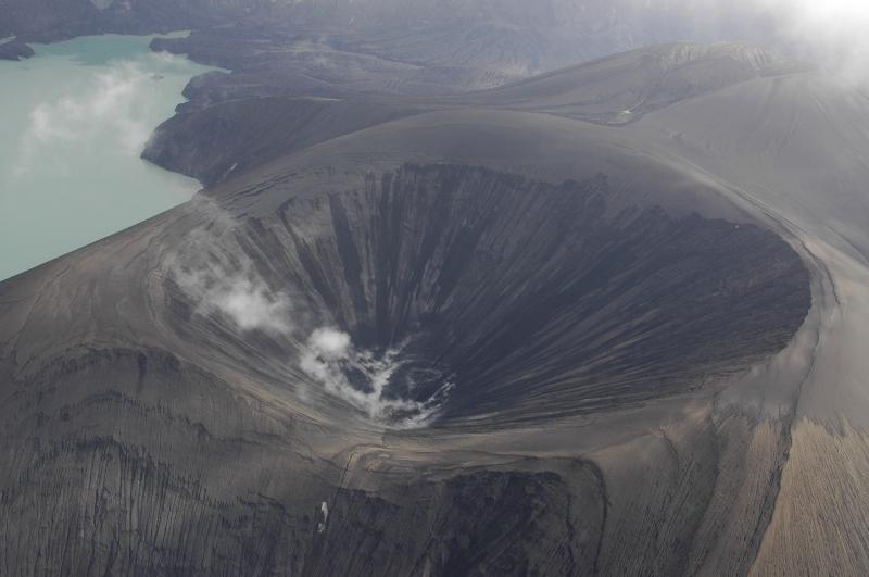 The new tephra cone and the old Cone D lake, drastically modified, at ...
