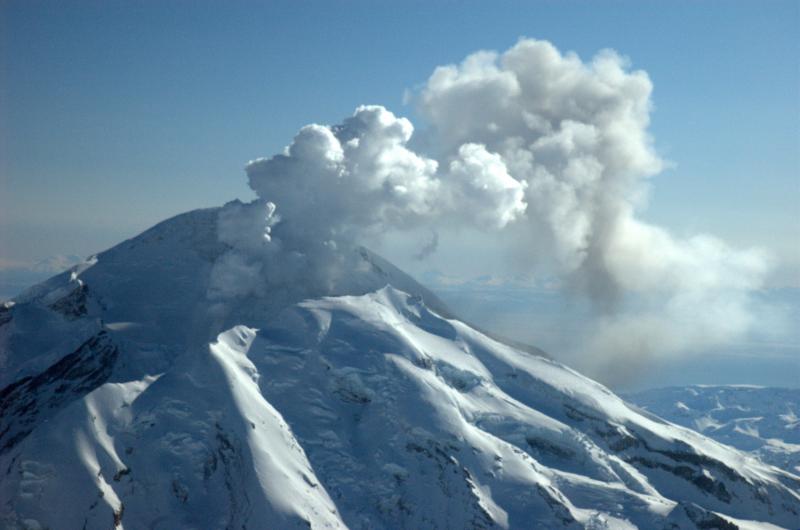 Looking south at the north flank of Redoubt volcano. Ashfall limited to ...