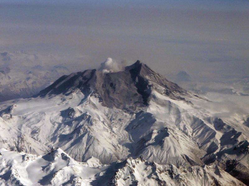 A view of the southwest flank of Redoubt volcano covered in pyroclastic ...