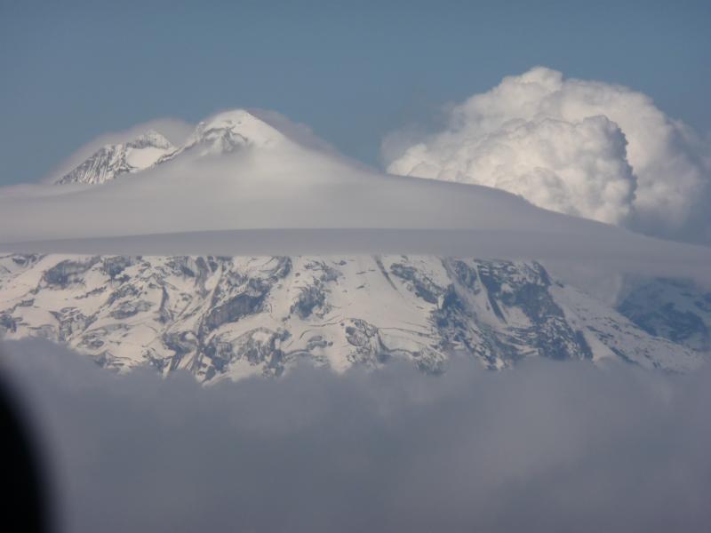 Approaching Redoubt Volcano from the east, 1 July, 2009.