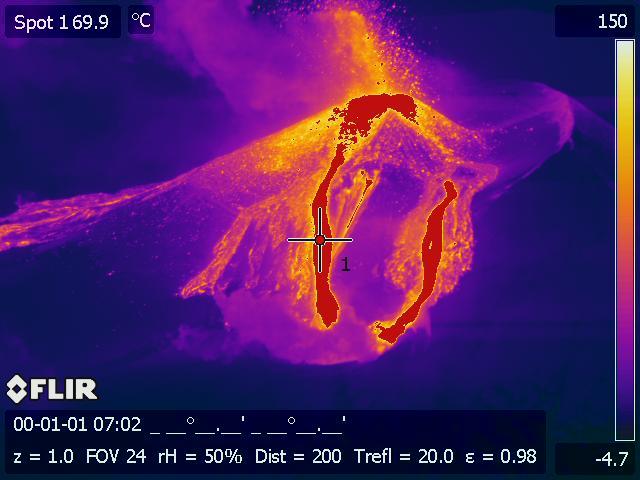 FLIR (Forward Looking Infrared Radiometer) image of the erupting intracaldera cone of Veniaminof ...