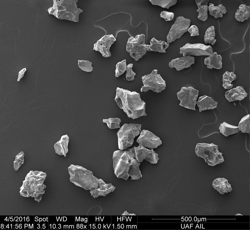SEM image of volcanic ash from the March 28, 2016 eruption of Pavlof ...