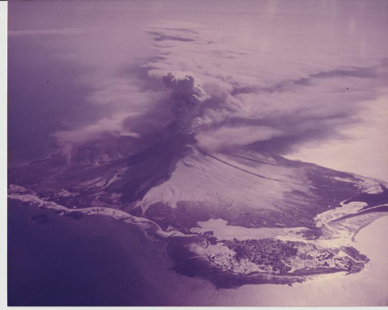 Augustine volcano in eruption, early 1986 (likely March). Photo ...