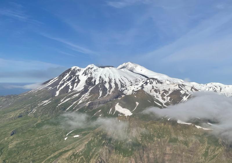 Great Sitkin volcano with lava dome and lahar visible from the May 25 ...
