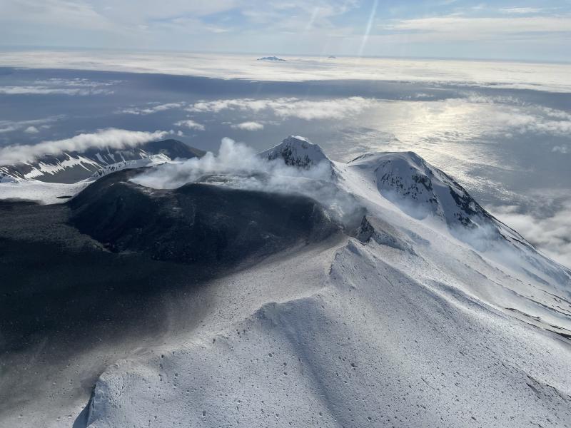 Great Sitkin explosive dome and tephra field visible from the May 25 ...