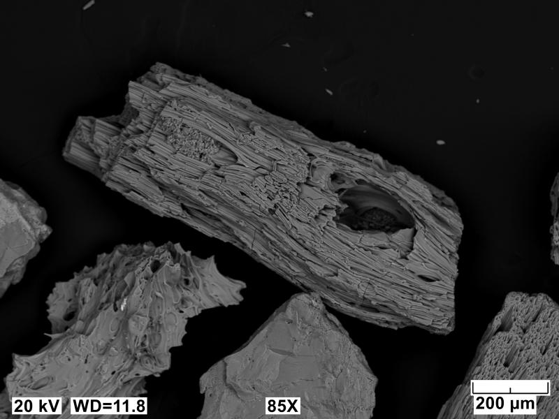 SEM image of pumice ash particles from V0 pyroclastic-flow deposit at ...