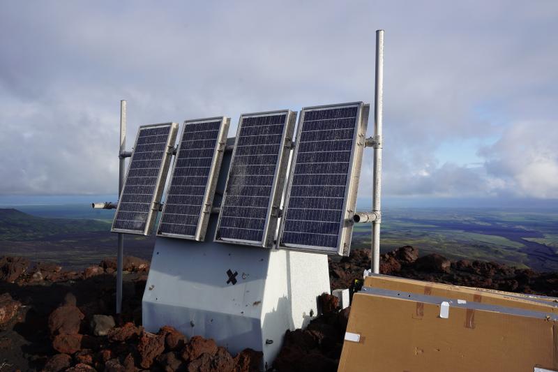 Smashed solar panel at AVO site SSLN, north of Shishaldin Volcano.
