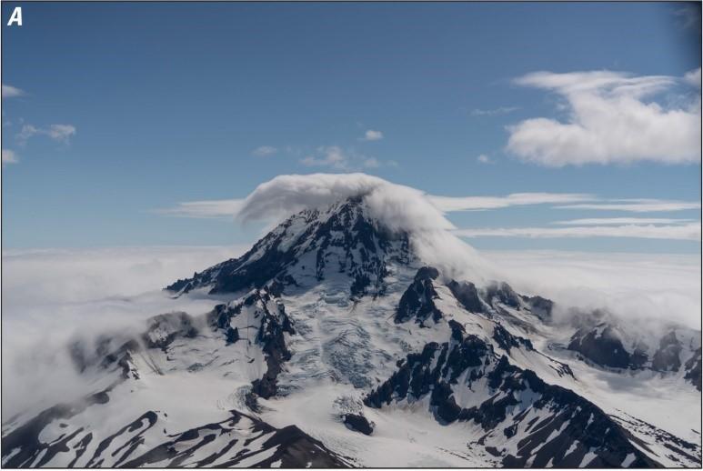 Oblique aerial photograph showing crevasses on the north flank of ...
